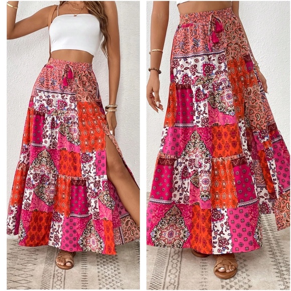 BellanBlue | Skirts | Boho Paisley Print Stretchy Waist Maxi Skirt ...
